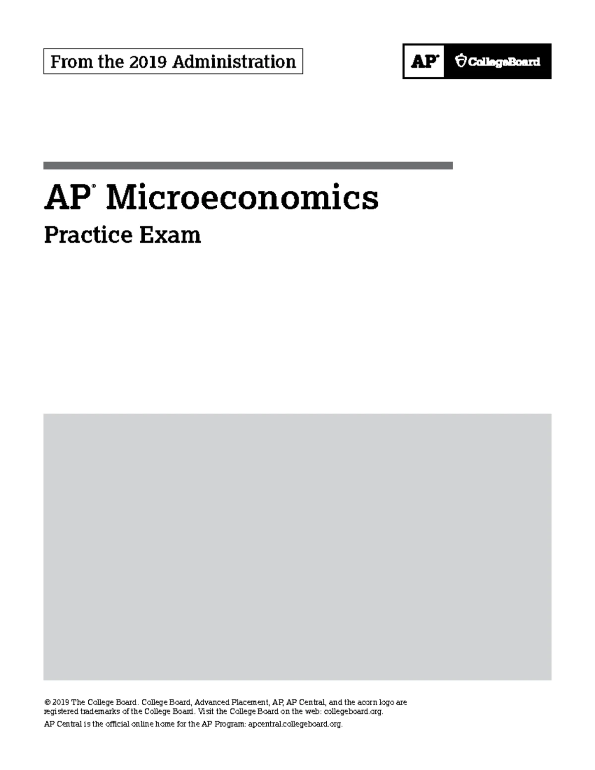 AP Micro 2019 Practice - AP ® Microeconomics Practice Exam From the ...