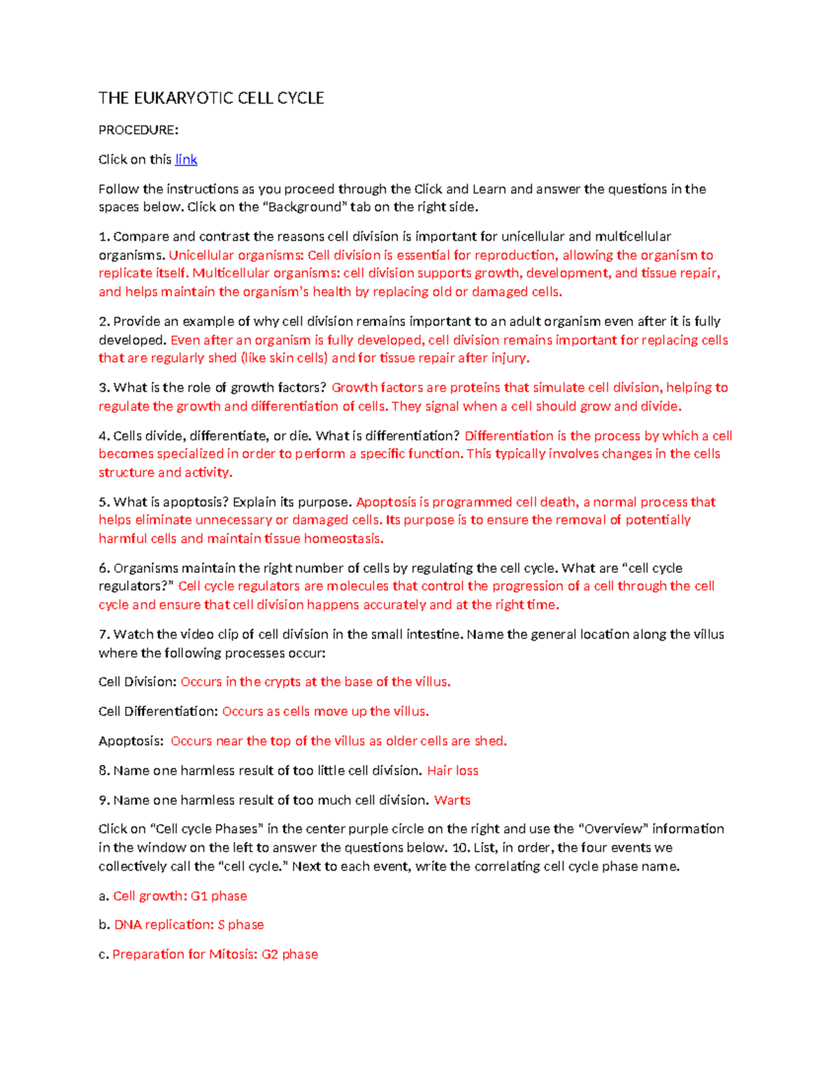 EUK 101 Final Exam: Cell Cycle and Control Study Guide Answers - Studocu