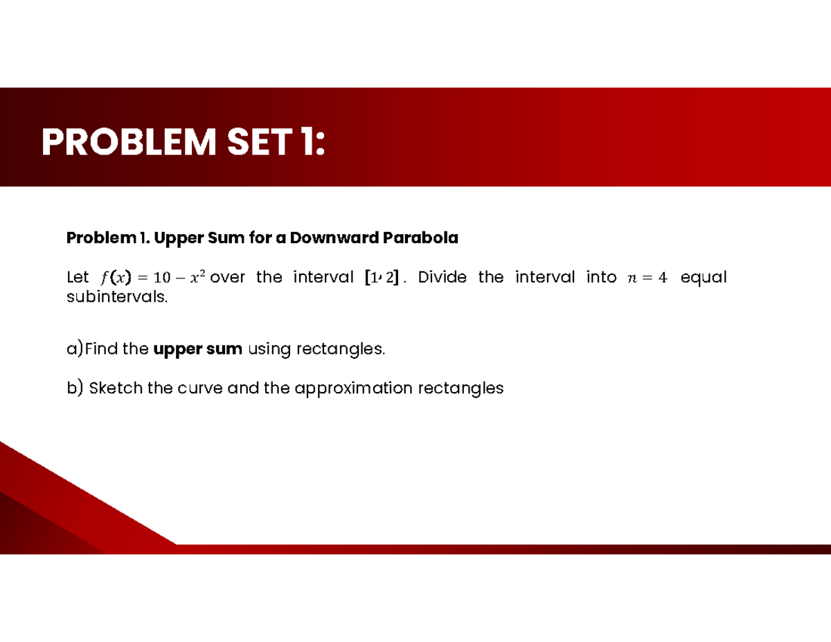 PROBLEM SET 1: Upper Sums for Parabolas and Sine Functions - Studocu
