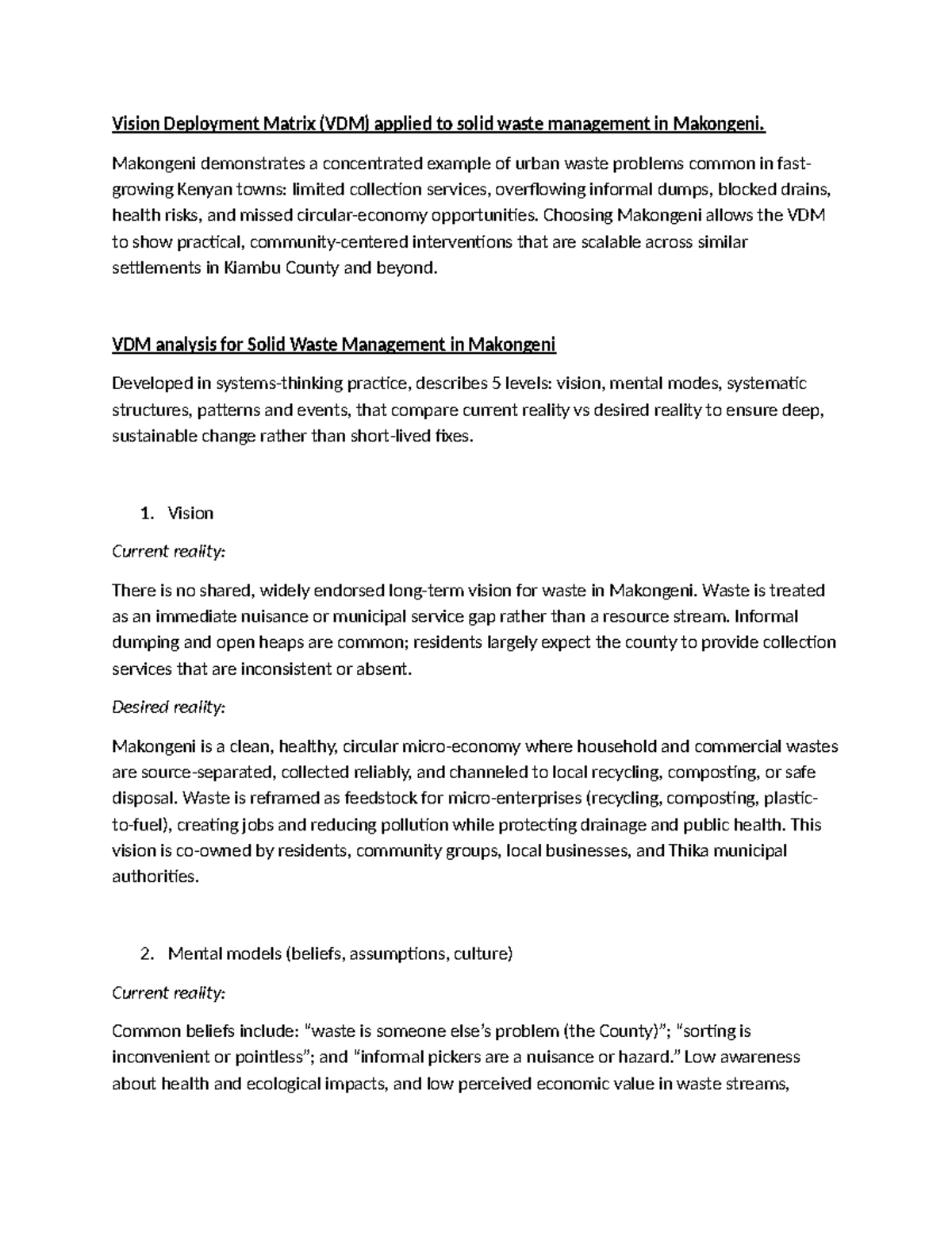 Vision Deployment Matrix (VDM) for Solid Waste Management in Makongeni ...