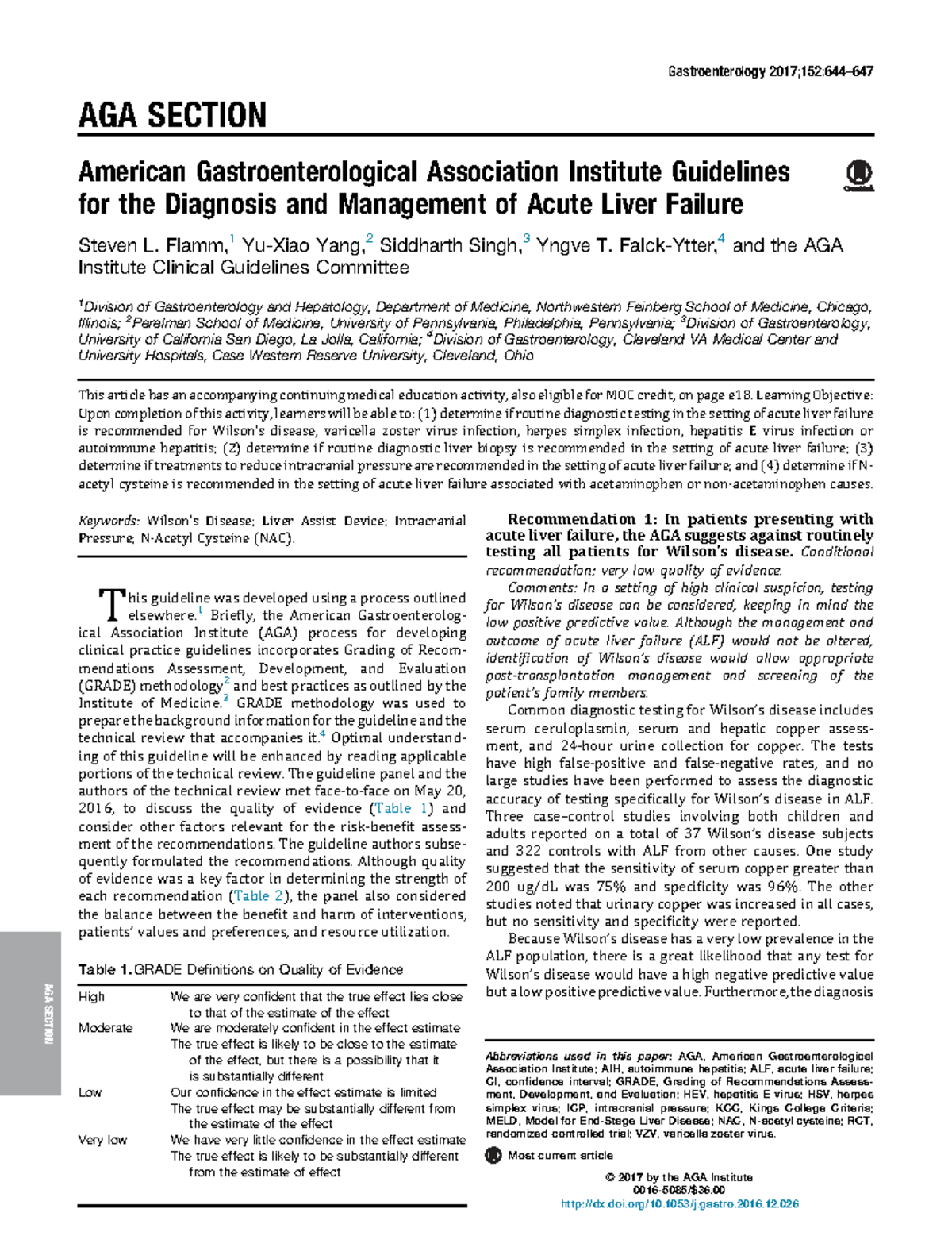AGA Guidelines for Diagnosis & Management of Acute Liver Failure - Studocu