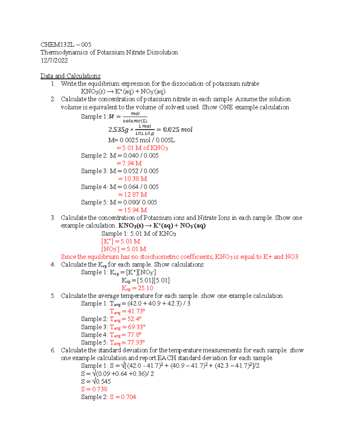 Thermodynamics of KNO3 Dissolution: CHEM132L Lab Analysis - Studocu