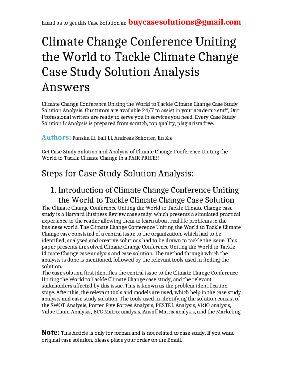 Case Study Solution for Climate Change Conference: Strategies ...