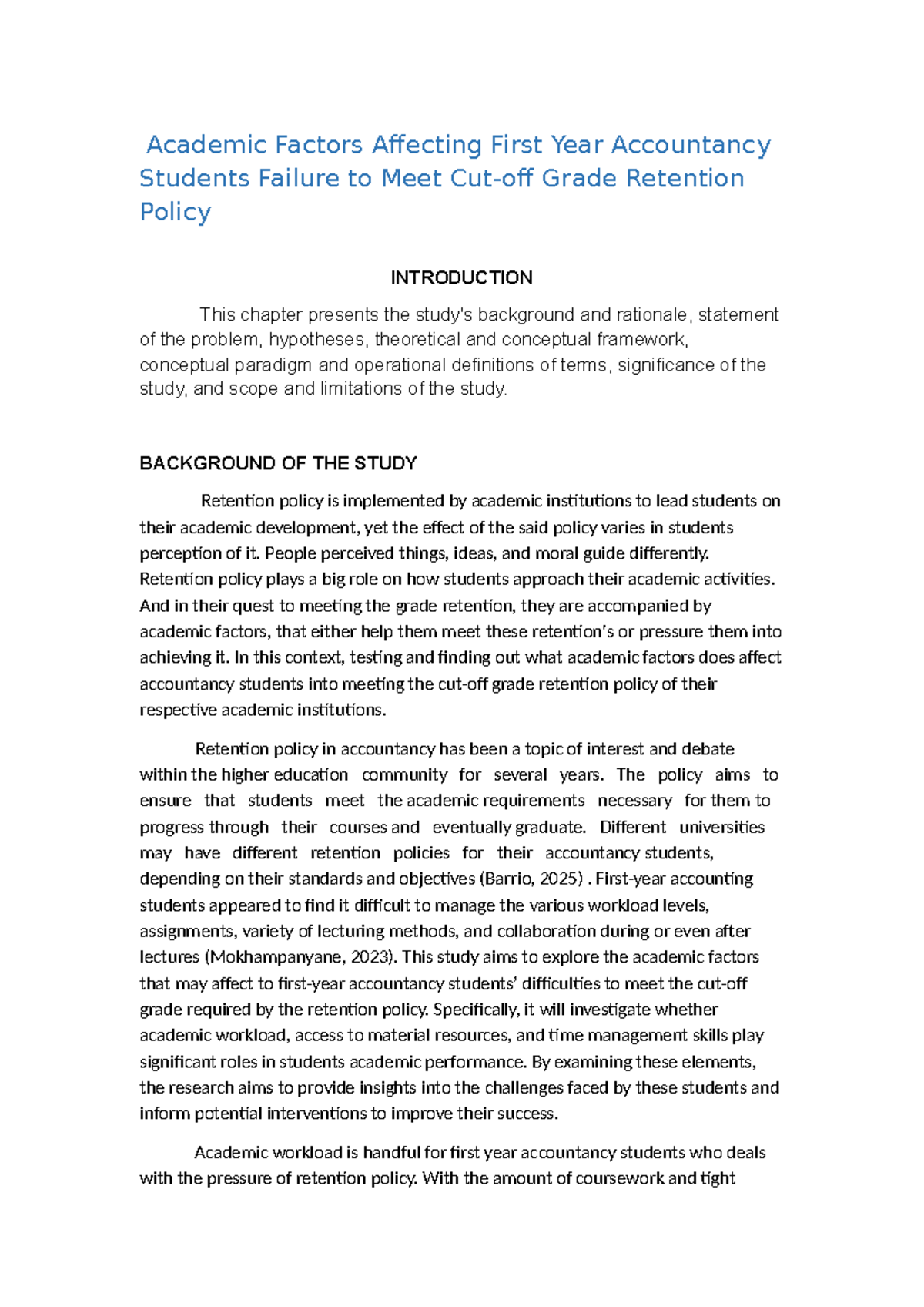 Academic Factors Influencing Grade Retention in First-Year Accountancy ...