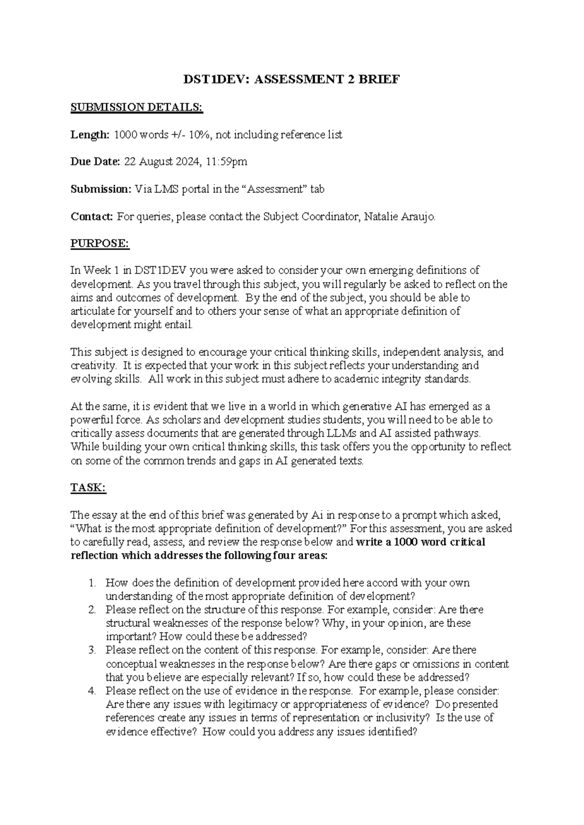 DST1DEV: Assessment 2 - Critical Reflection on Development Definitions ...