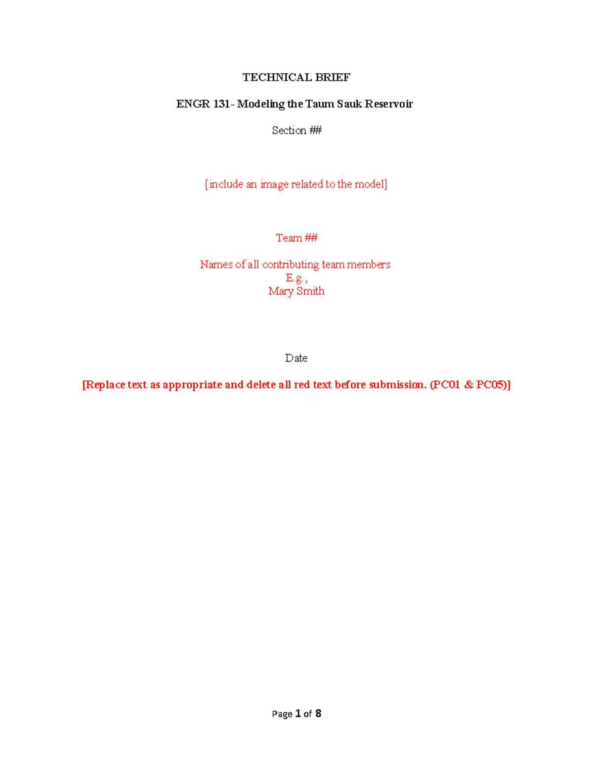 TECHNICAL BRIEF: ENGR 131 - Modeling the Taum Sauk Reservoir - Studocu
