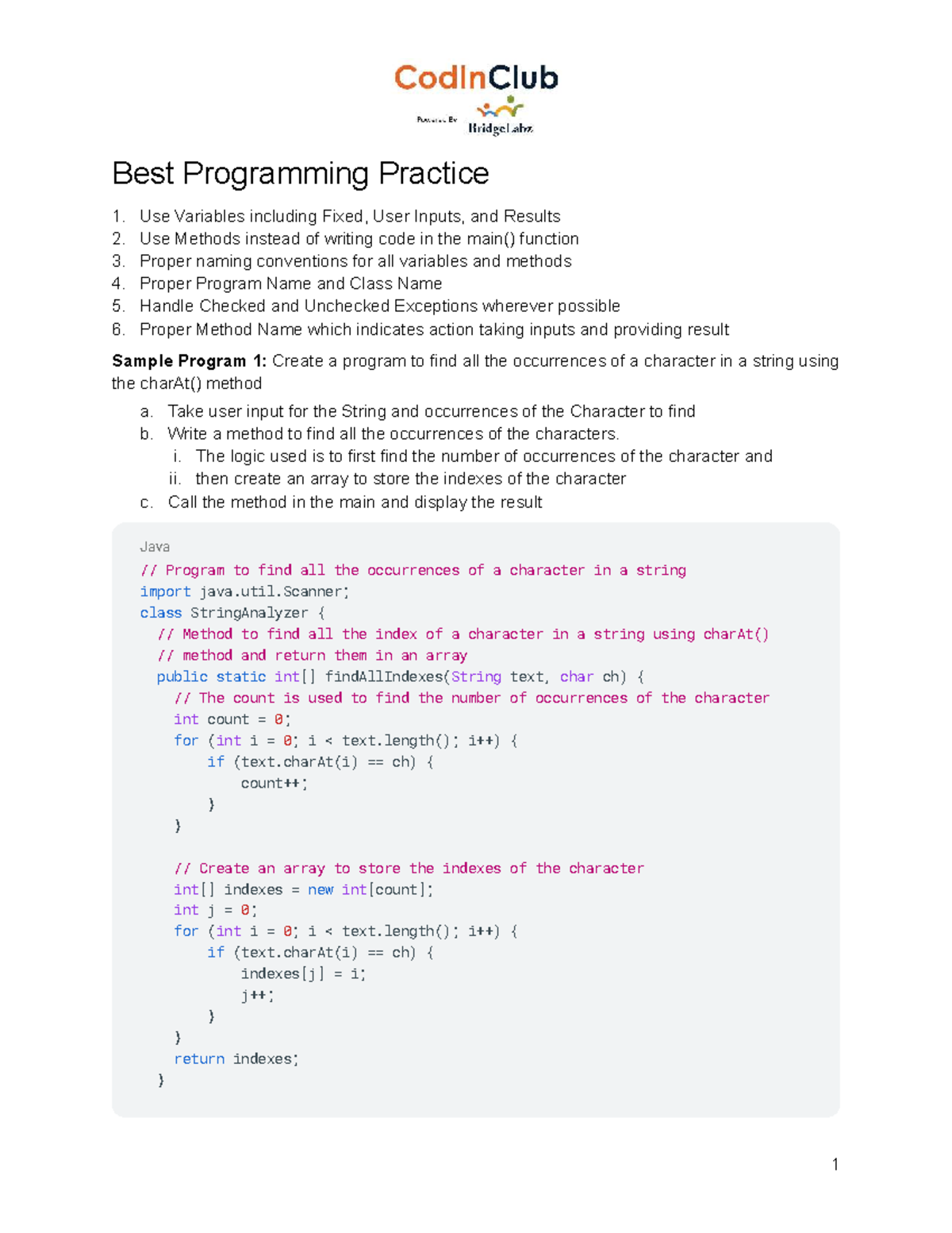 04 Java String Level 3 Lab Practice - Java Best Programming Practice 1. Use Variables including ...