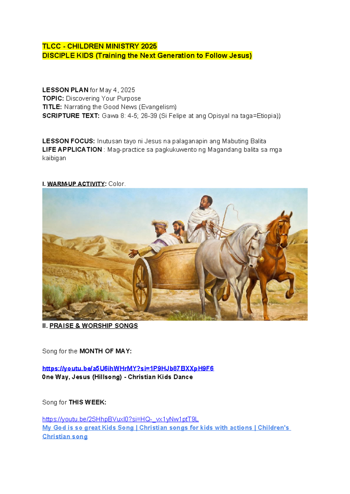 TLCC CHILDREN MINISTRY 2025 DISCIPLE KIDS LESSON PLAN: May 4, 2025 ...