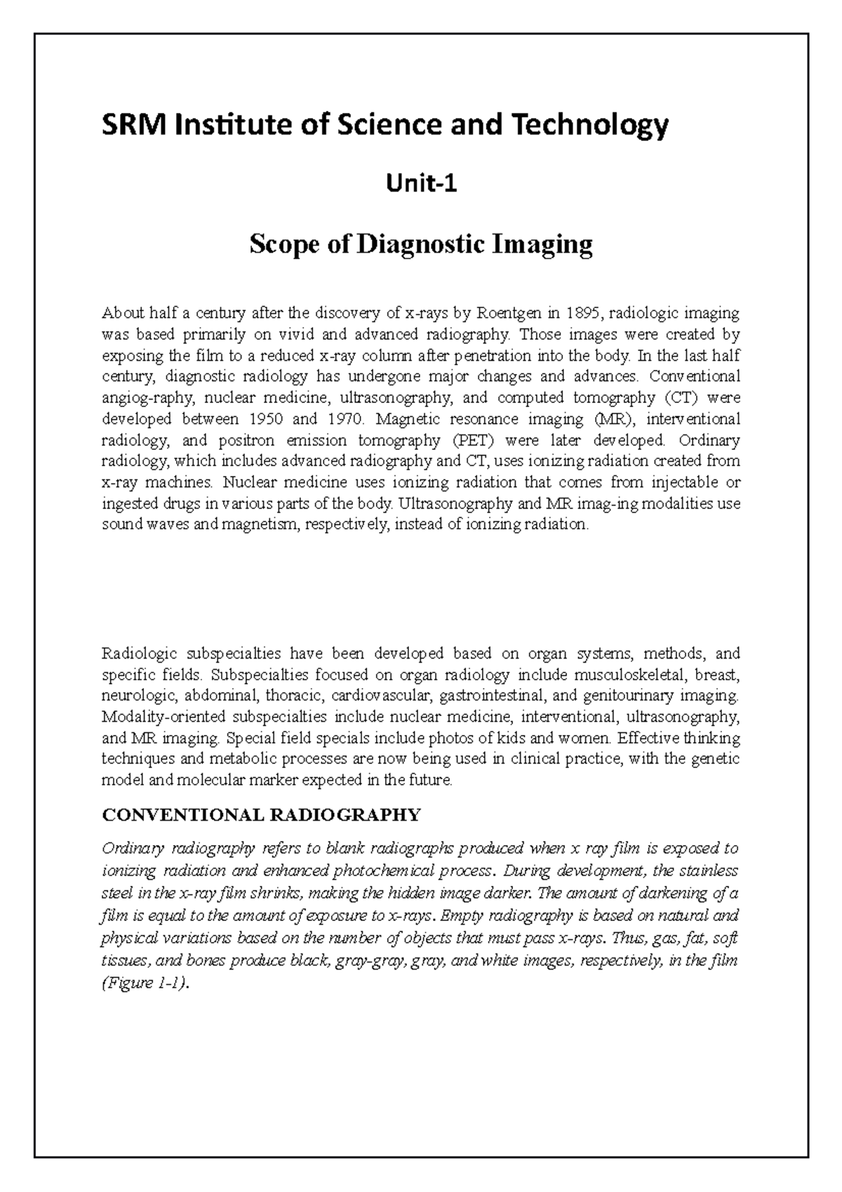 Scope of Diagnostic Imaging - SRM Institute of Science and Technology ...