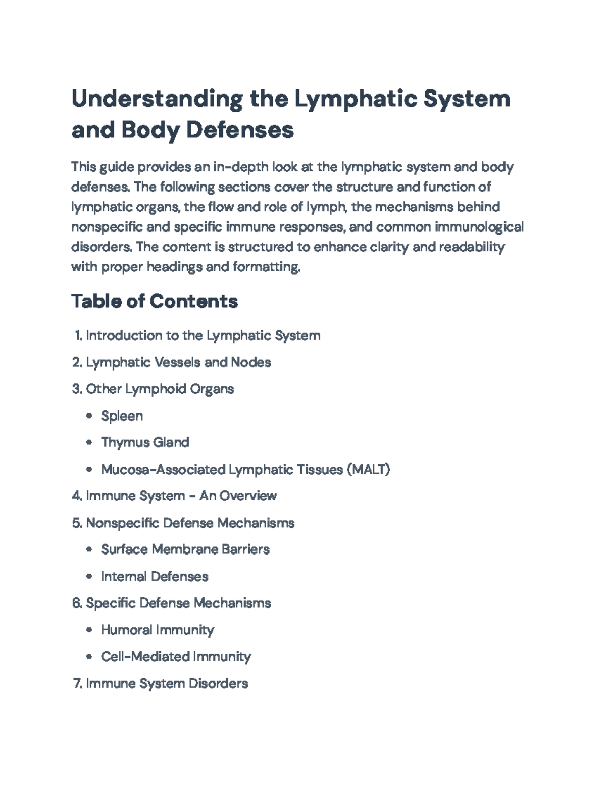 Lymphatic System and Body Defenses: Overview and Mechanisms ...