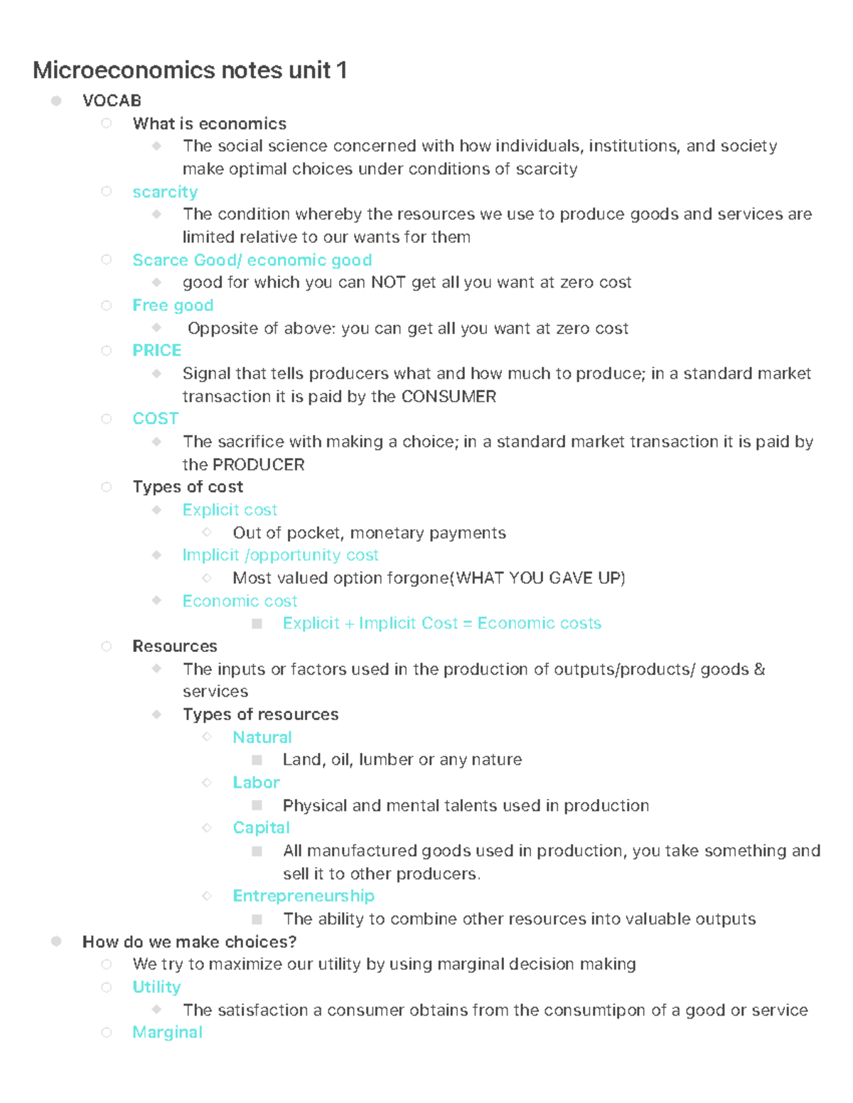 Microeconomics Notes (FILE 0448) - Unit 1 Vocabulary Overview - Studocu