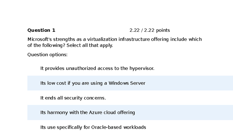 IT272 Module 2-2 Quiz: Virtualization Infrastructure Insights - Studocu