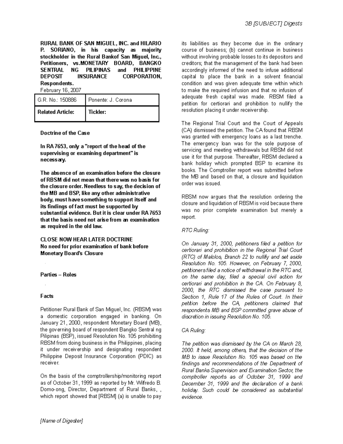 77. Case Digest: Rural Bank of San Miguel vs. Monetary Board (G.R. No ...