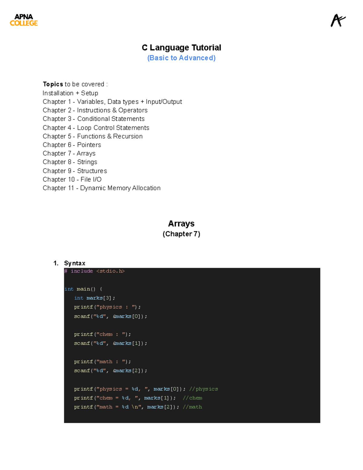 C Programming Chapter 7: Arrays and Pointer Arithmetic Techniques - Studocu