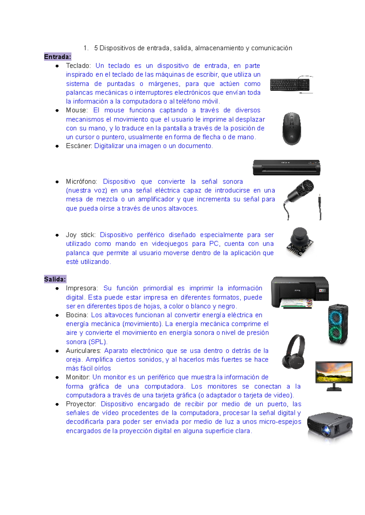 Dispositivos de Entrada, Salida y Almacenamiento: Guía Completa - Studocu