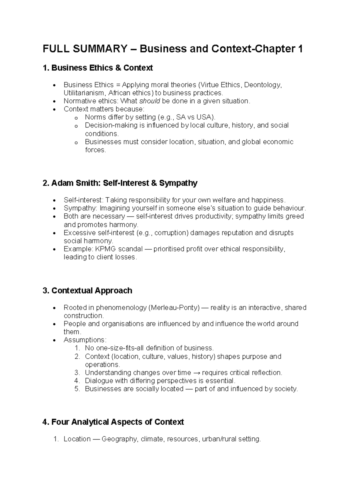 Chapter 1 - Business Ethics Summary and Contextual Analysis - Studocu