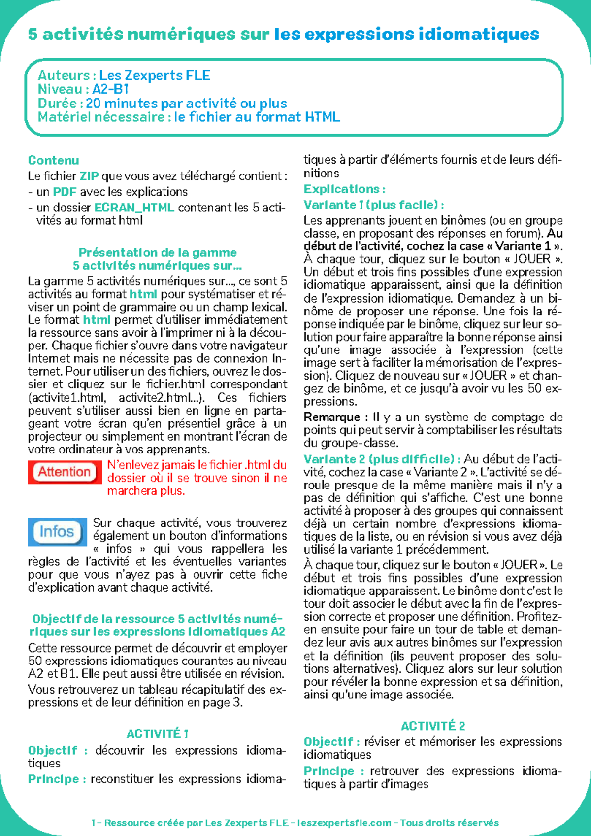 5 activités numériques sur les expressions idiomatiques A2 - Ressource ...