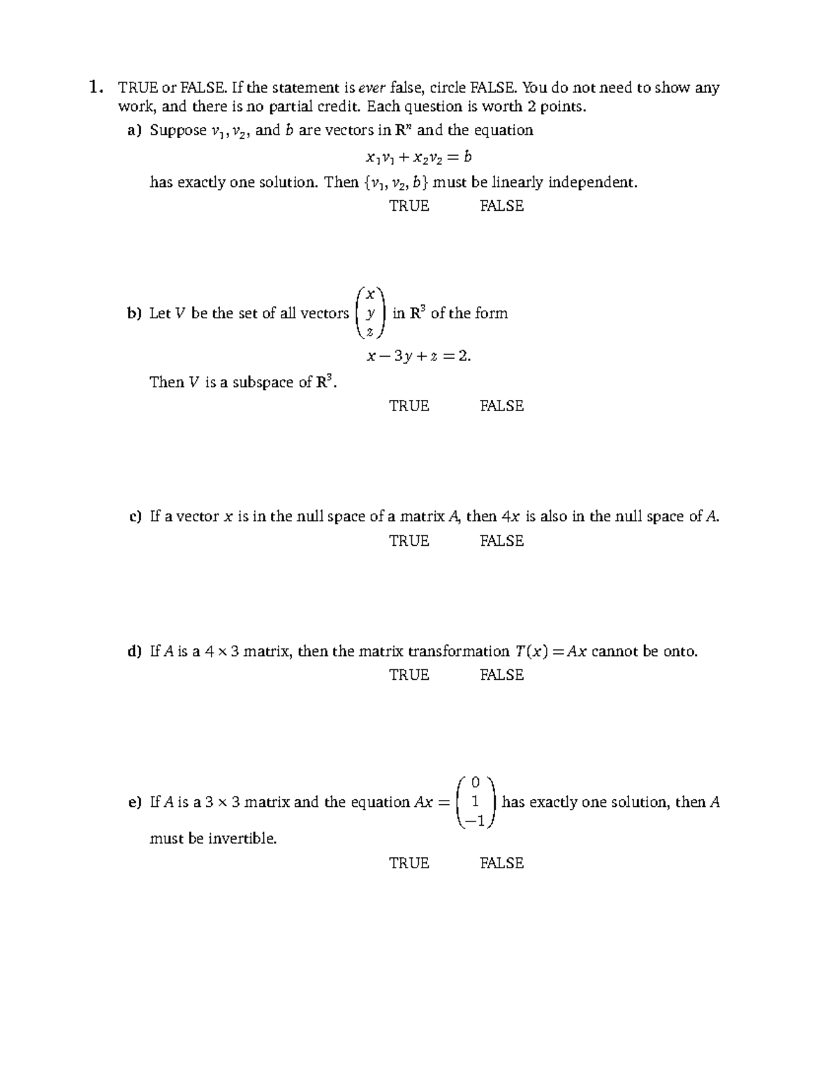 Math 101: True/False & Multiple Choice Exam Review - Studocu