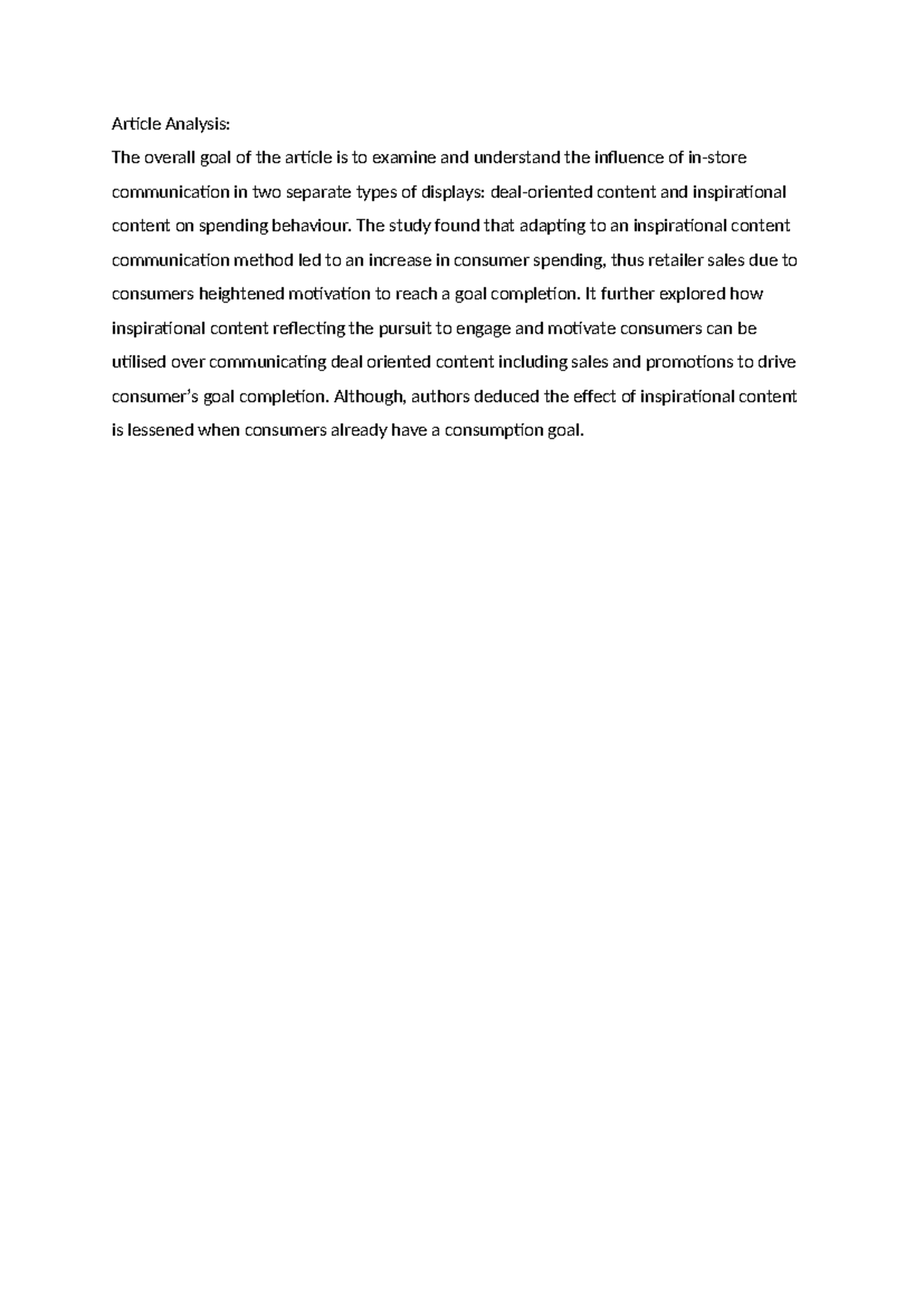 CB part 5 - consumer behaviour - article analysis - Article Analysis ...