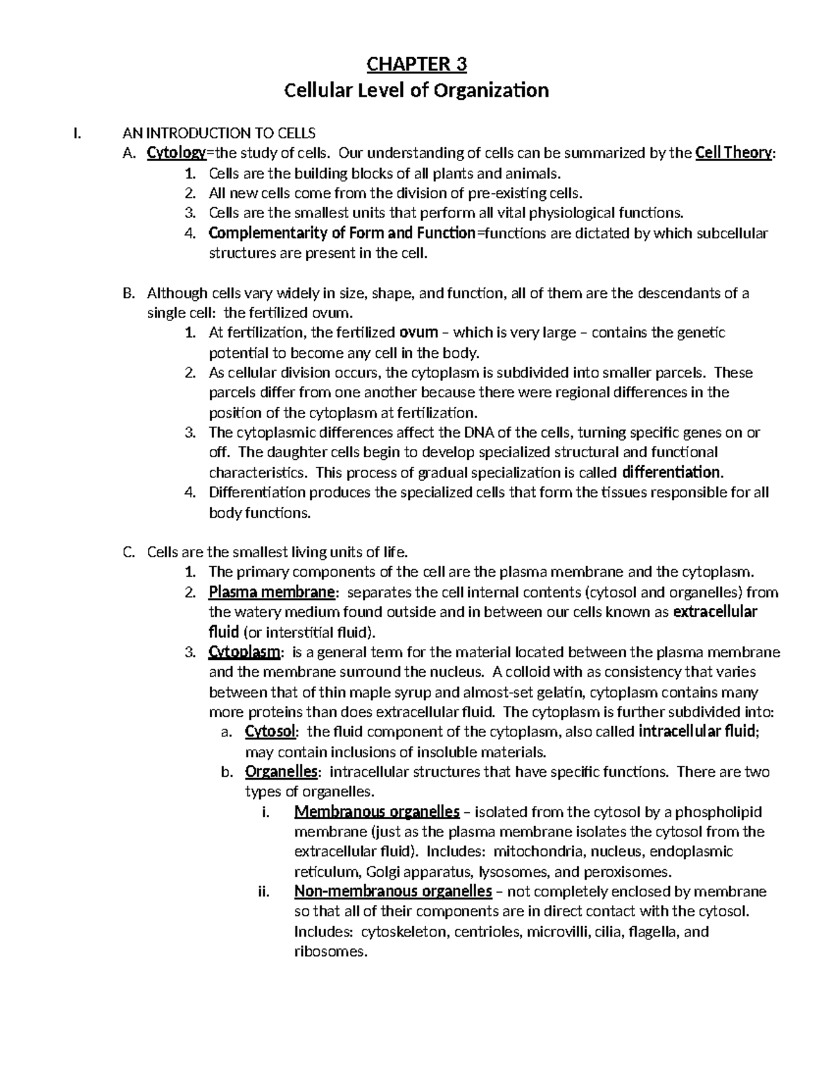 Chapter 3 Lecture Notes: Cellular Level of Organization - Studocu