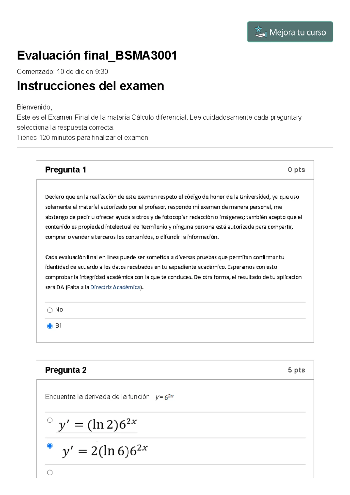 Examen Segundo Parcial de Cálculo Integral - Instrucciones y Preguntas - Studocu