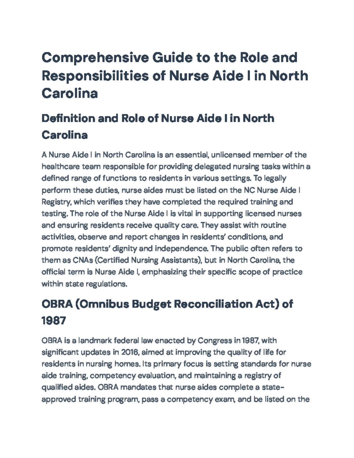 Comprehensive Guide on the Role of Nurse Aide I in NC: Duties ...