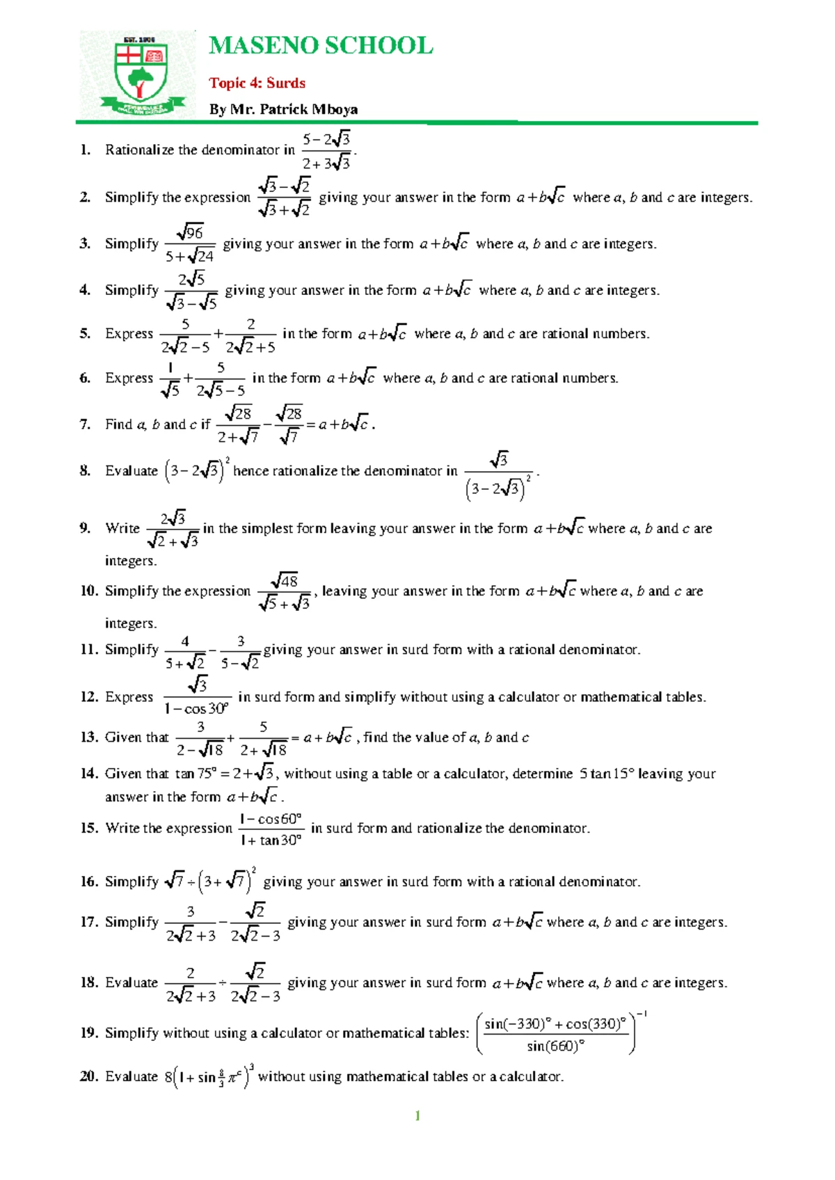 Vectors II practice questions and answers. - MASENO SCHOOL Topic 12 ...