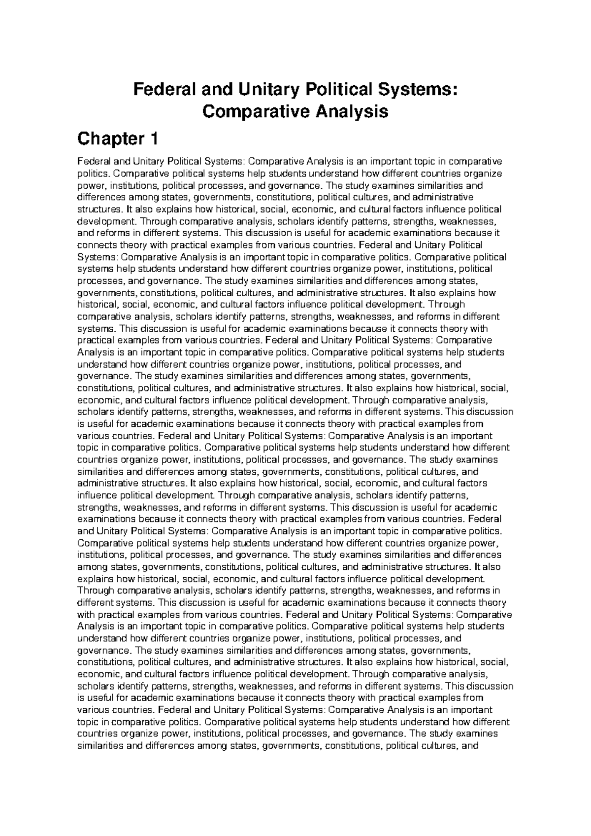 Comparative Political Systems: Federal vs. Unitary Analysis (Chapter 4 ...