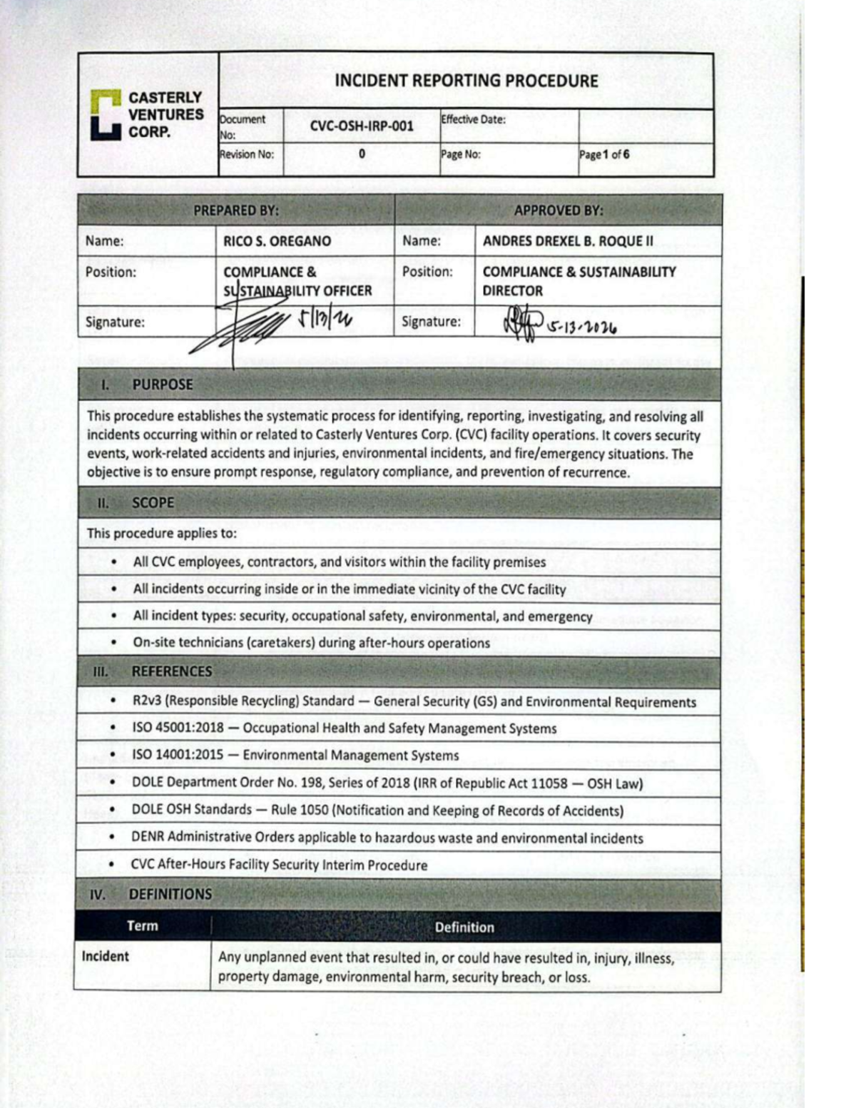 CVC Incident Reporting Procedure: Guidelines and Responsibilities - Studocu