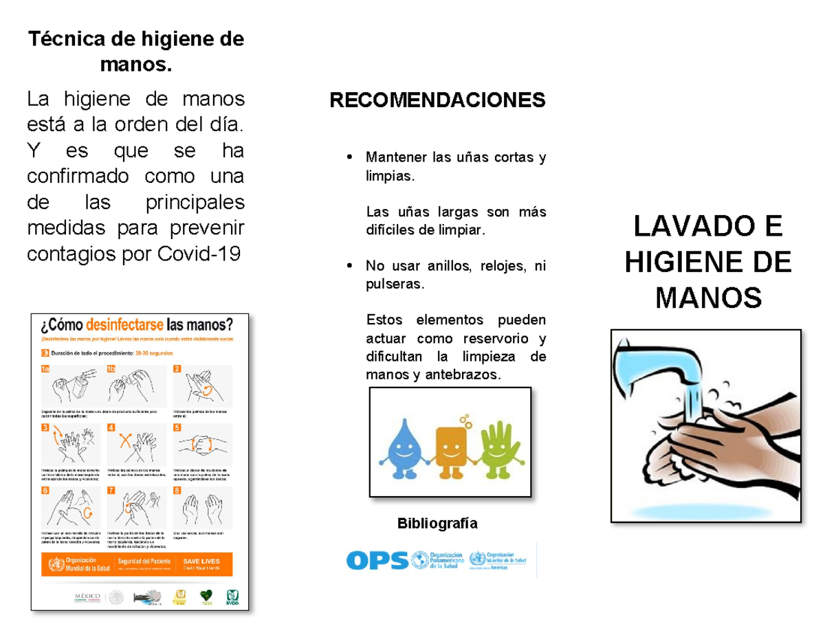 Triptico sobre Lavado de Manos: Recomendaciones y Técnicas - Studocu