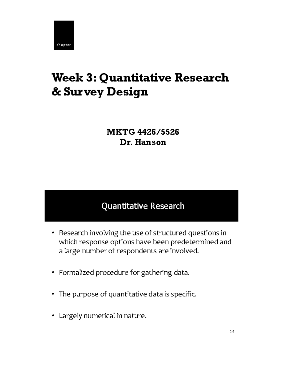 MKTG Week 3: Quantitative Research Survey Design Notes - Studocu