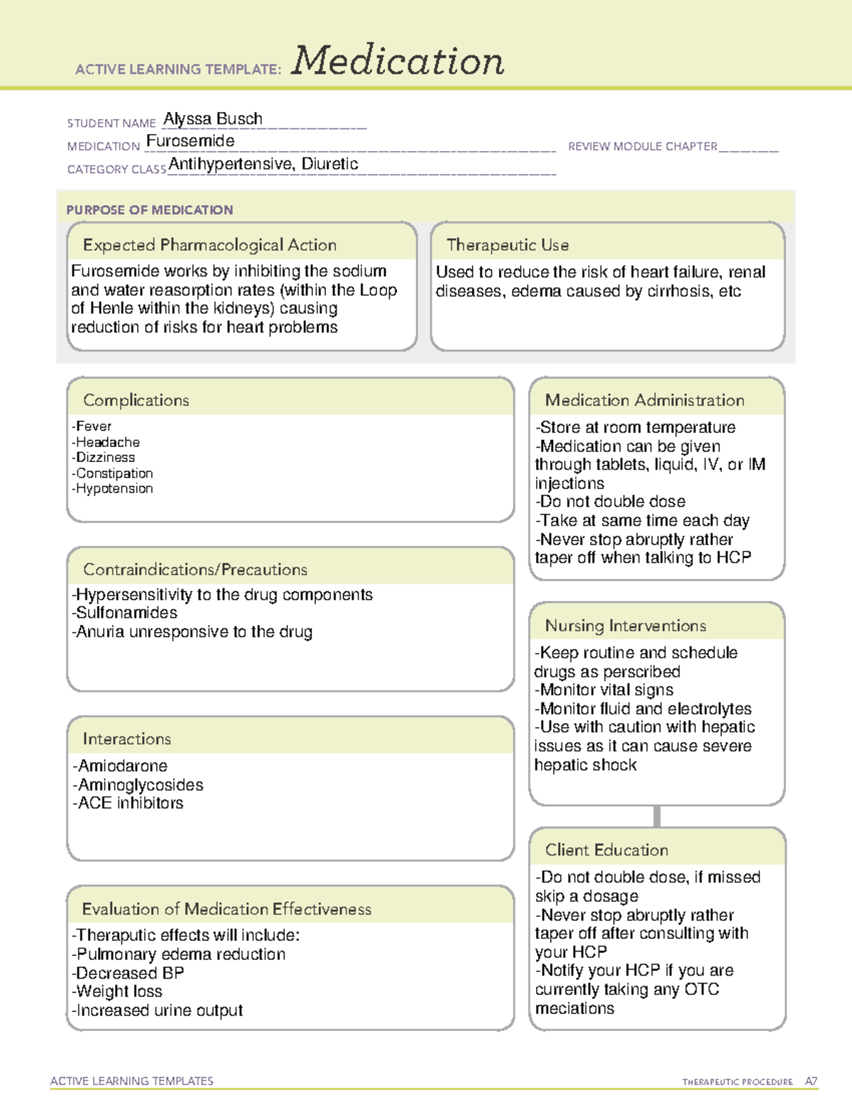 Furosemide Medication Map: Active Learning Template for Nursing Care ...