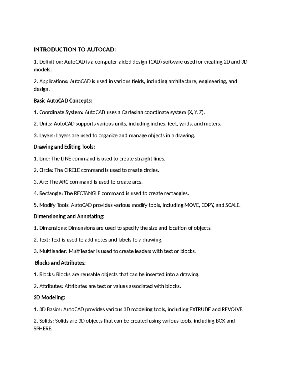 Introduction to AutoCAD: Key Concepts and Design Process - Studocu