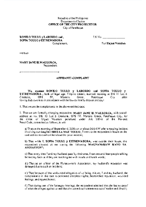 Sample Complaint for Unlawful Detainer - Republic of the Philippines ...