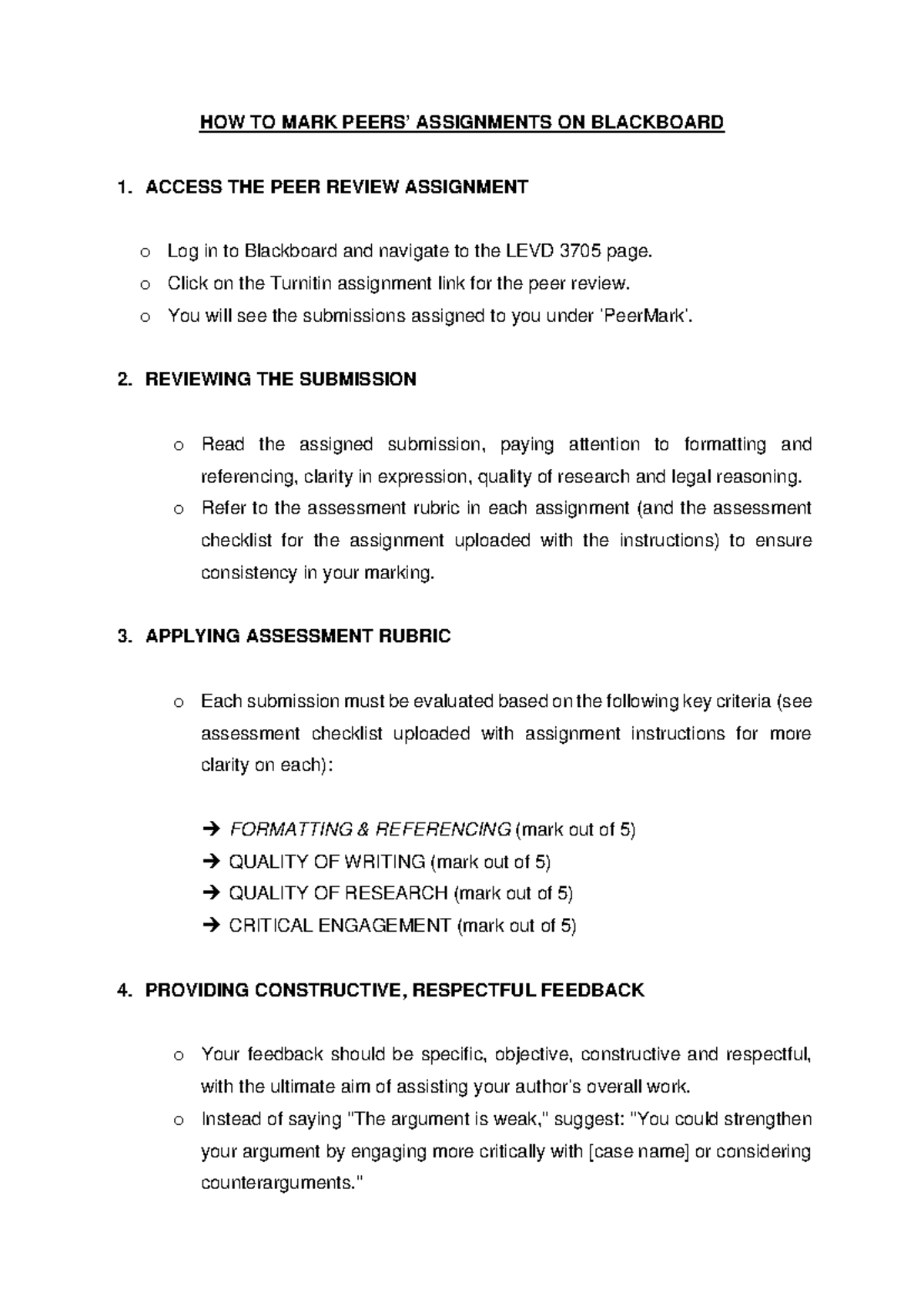 Instructional note on peer review marking - HOW TO MARK PEERS ...