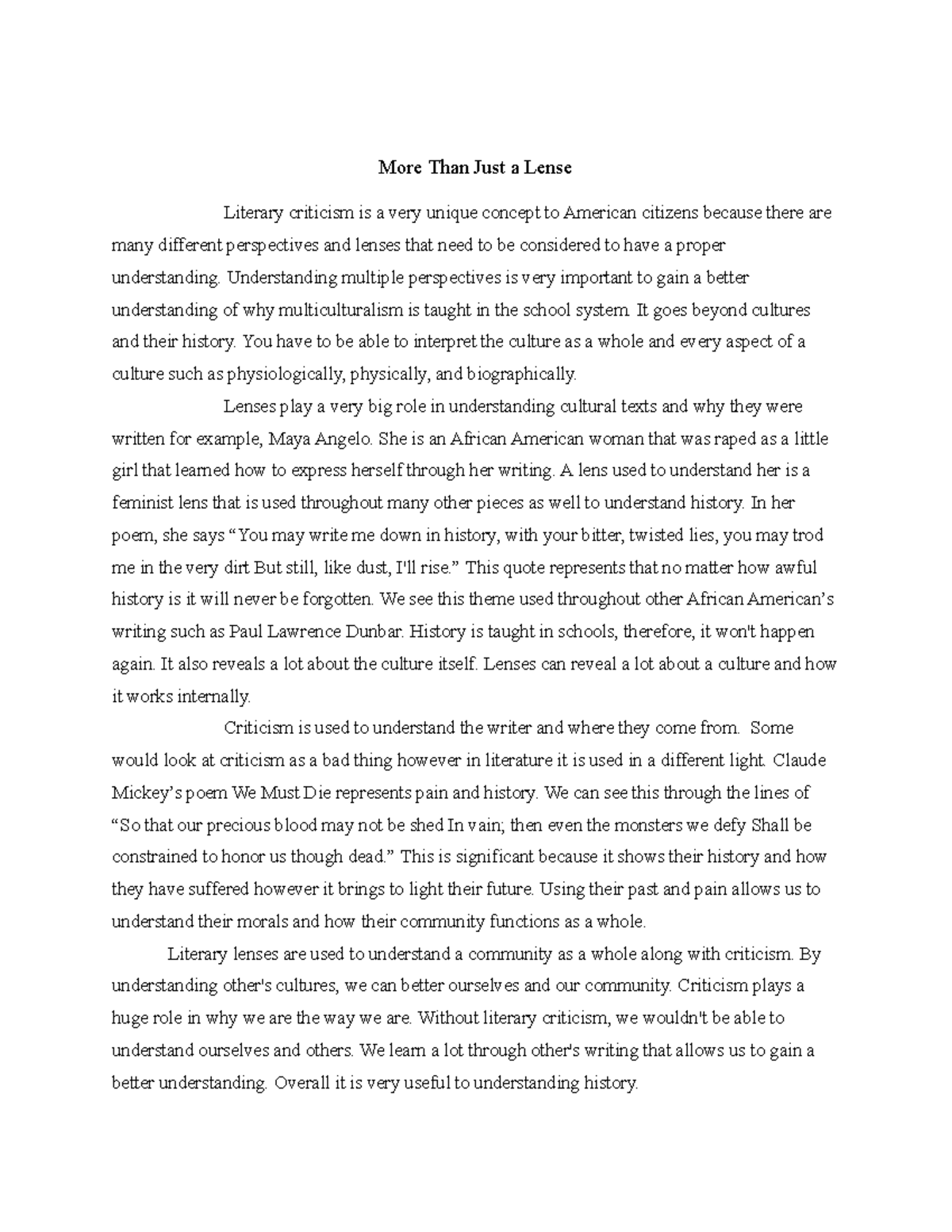 AA Lit - Analyzing Cultural Perspectives in Literary Criticism Essay ...