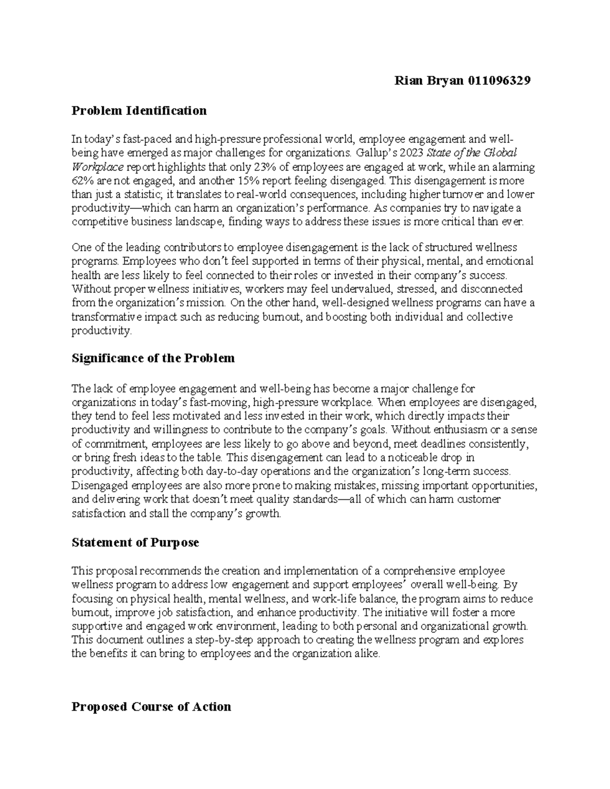 D270 TASK 3 - Proposal for Employee Wellness Program Implementation ...