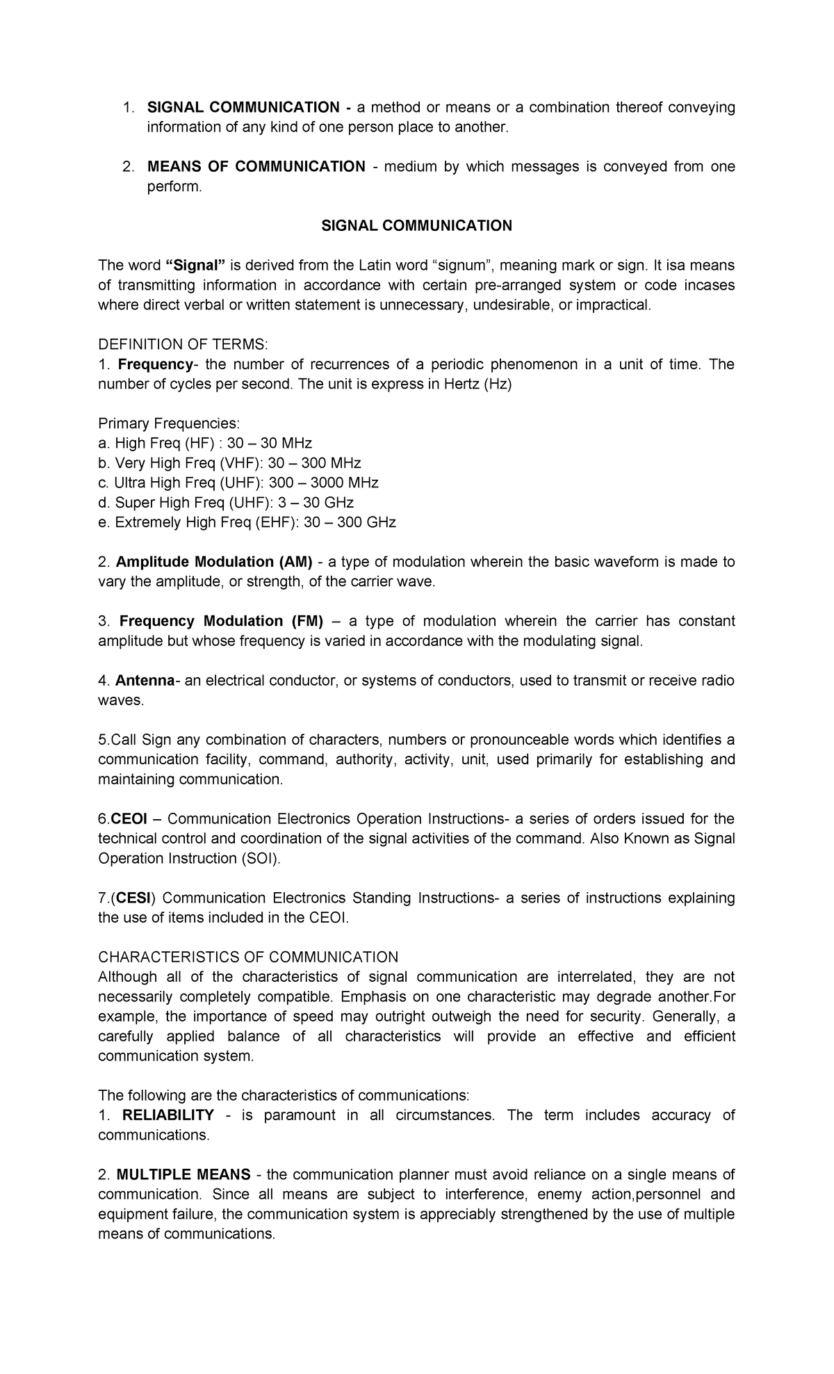 ROTC Reviewer: Signal Communication Fundamentals and Techniques - Studocu