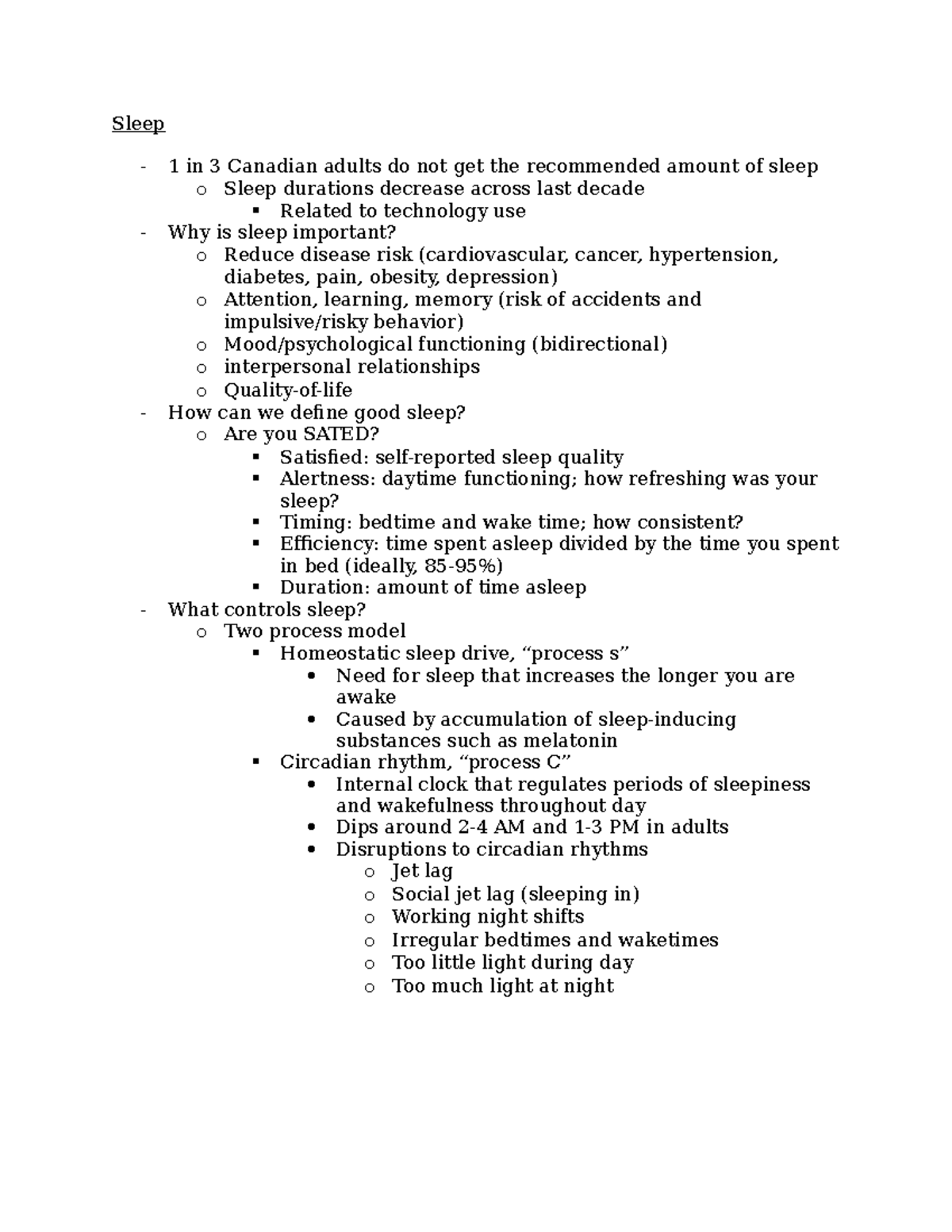 Exam 2 Lecture Notes: The Science of Sleep and Health Implications ...