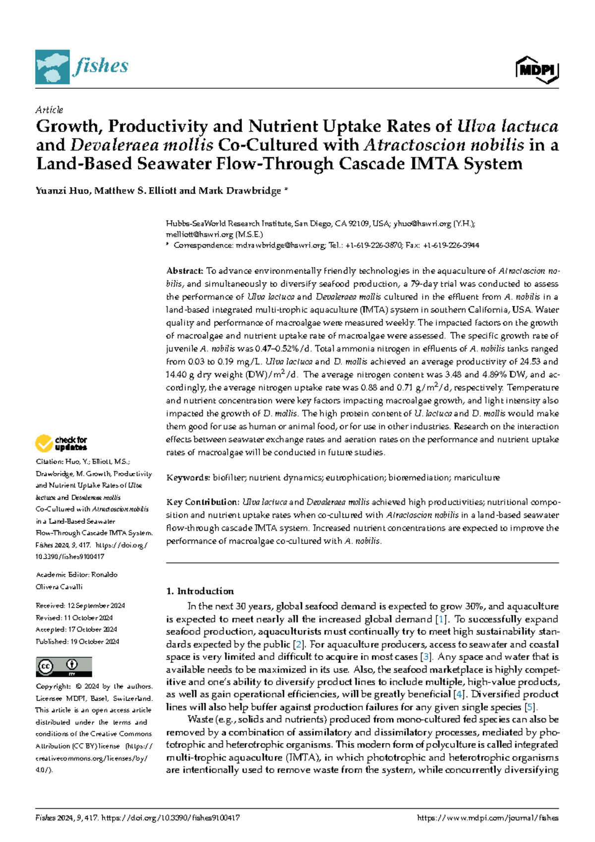 Fishes 2024, 9, 417: Growth & Nutrient Uptake of Ulva lactuca ...