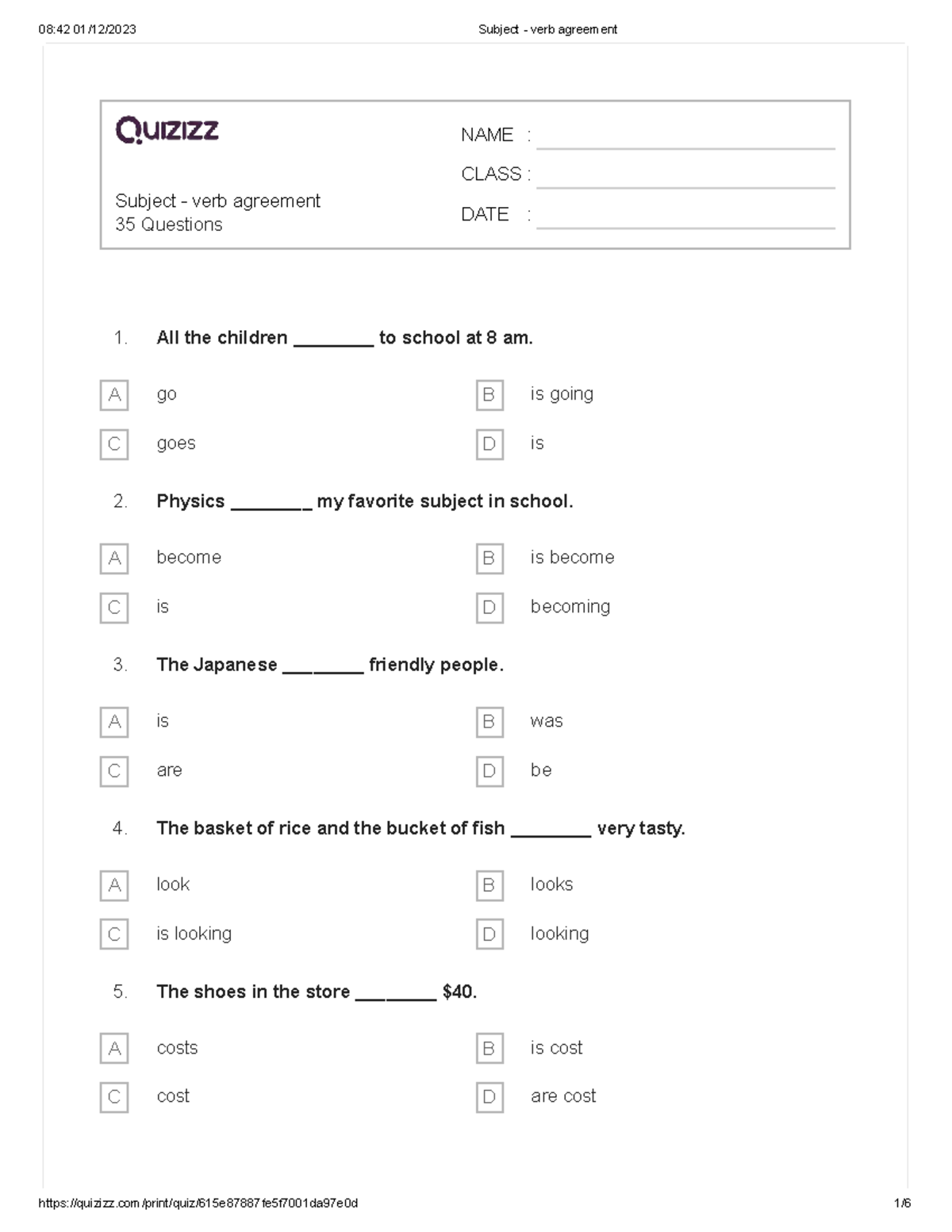 08:42 Subject-Verb Agreement Practice Questions - Studocu