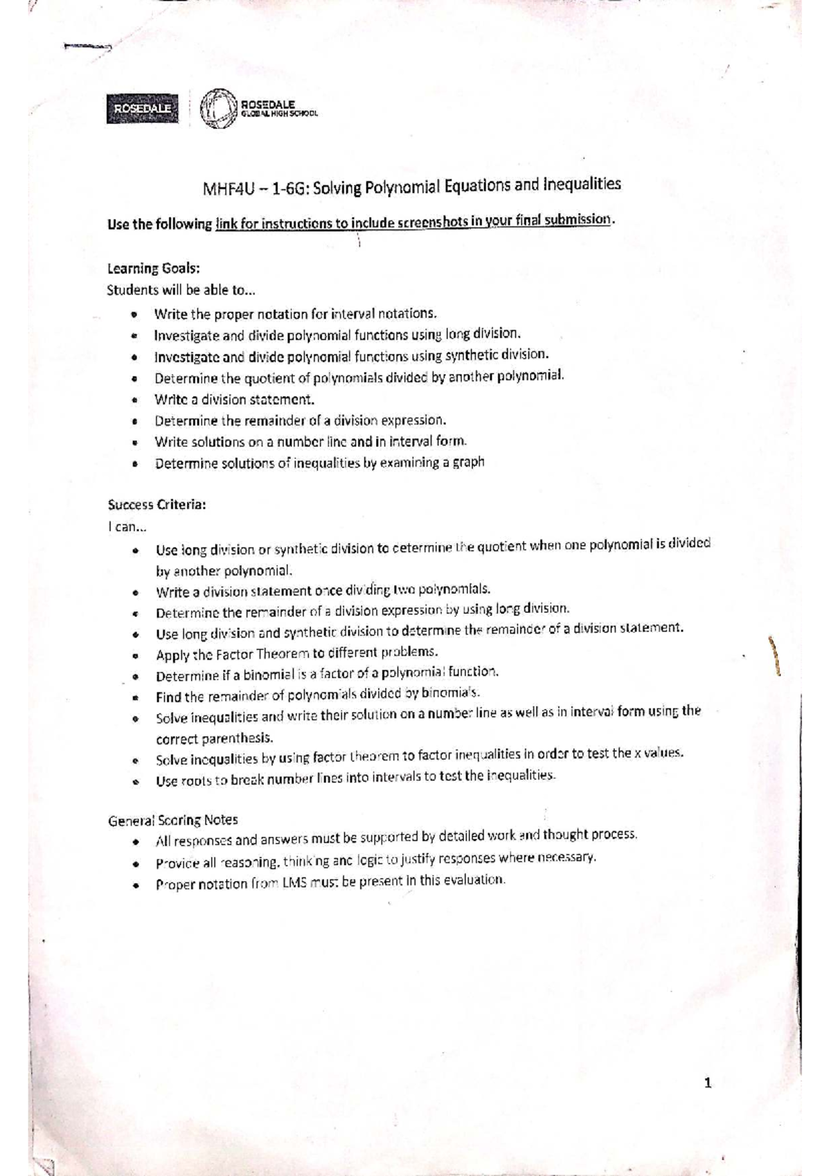 MHF4U Polynomial Equations & Inequalities Study Guide - Studocu
