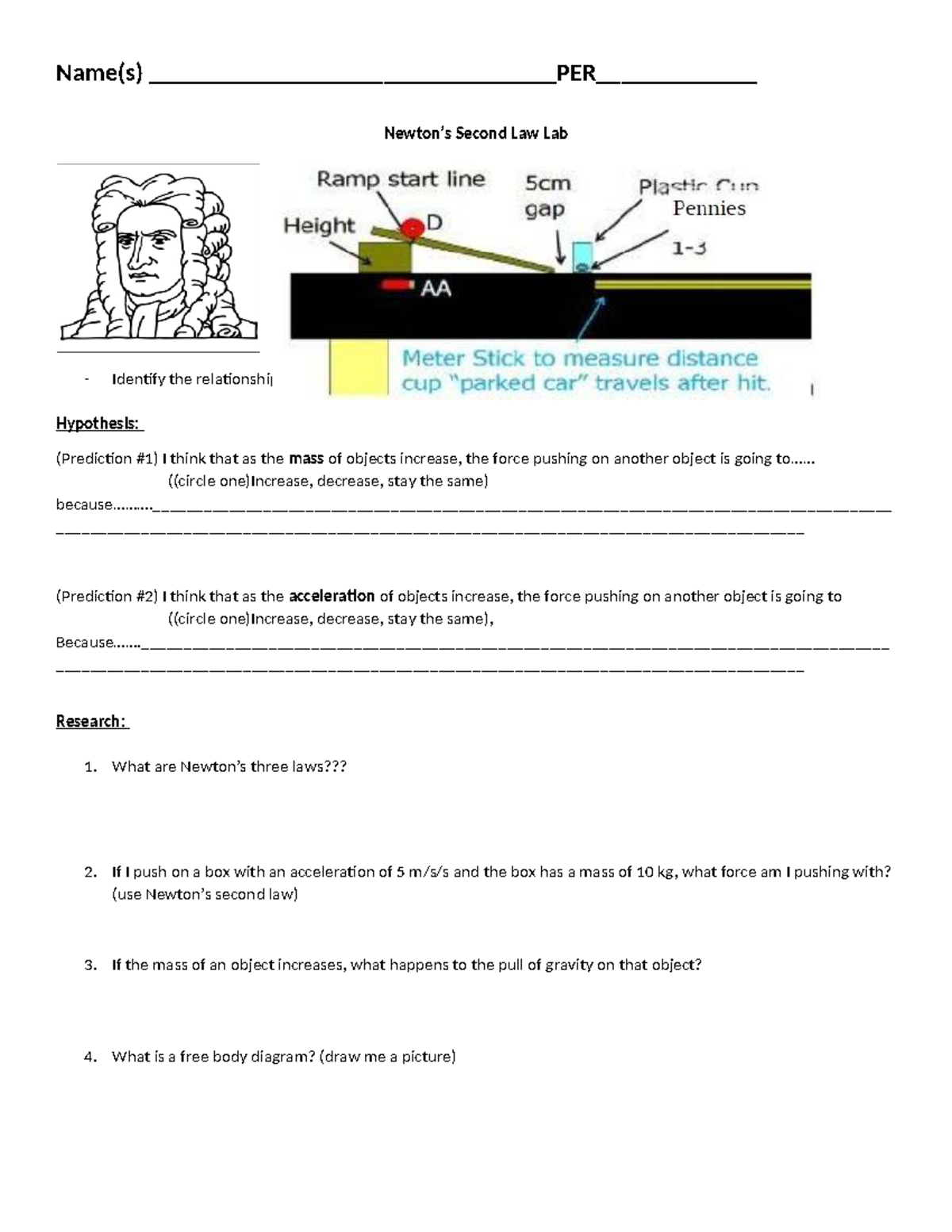 Newtons Second Law Lab (Pennies) - Exploring Mass, Acceleration & Force ...