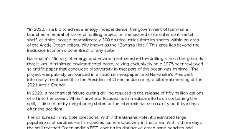 Hypo Case Analysis: Narwhalia's Offshore Oil Spill and Legal ...