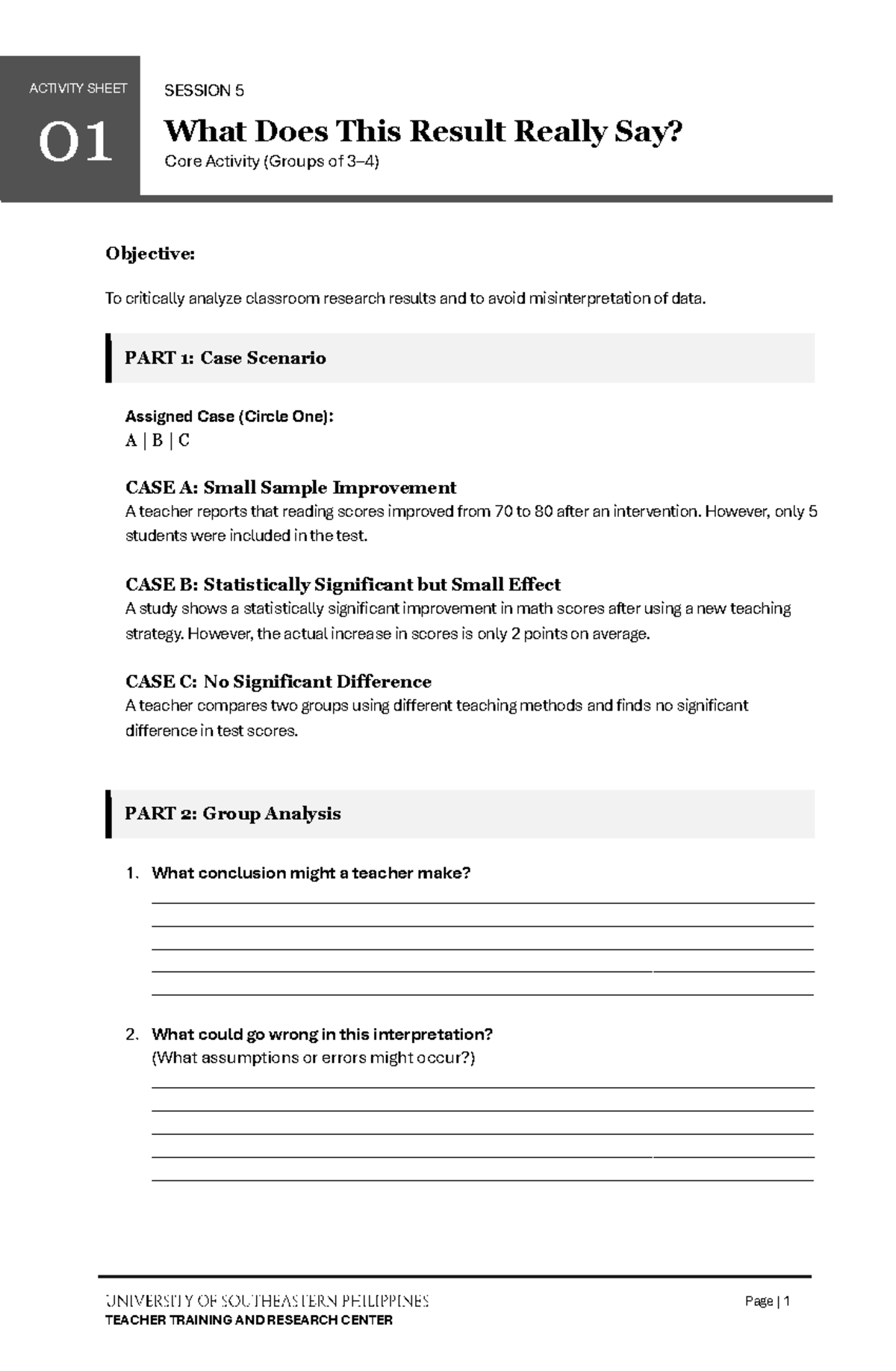 ACTIVITY SHEET 01: Analyzing Classroom Research Results - Studocu
