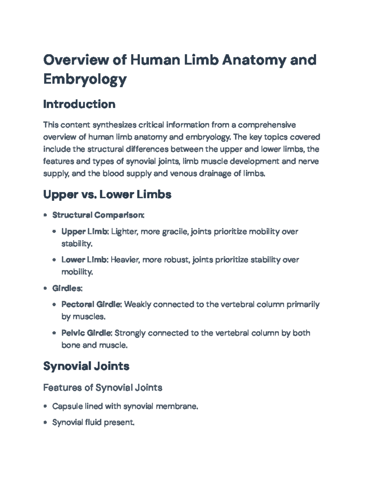 Comprehensive Study Guide: Human Limb Anatomy & Embryology - Overview ...