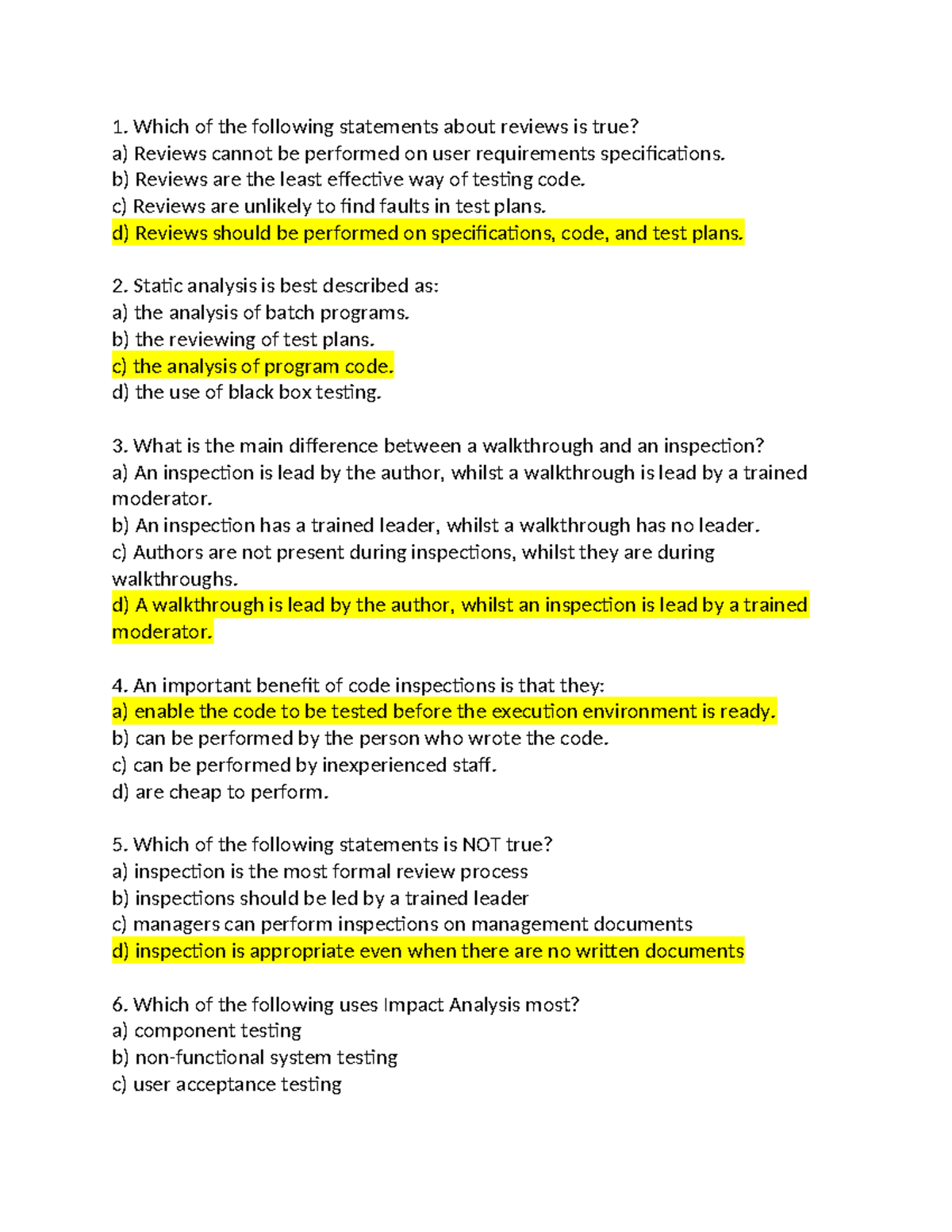 ISTQB Chapter 3 Review Questions and Answers - Studocu