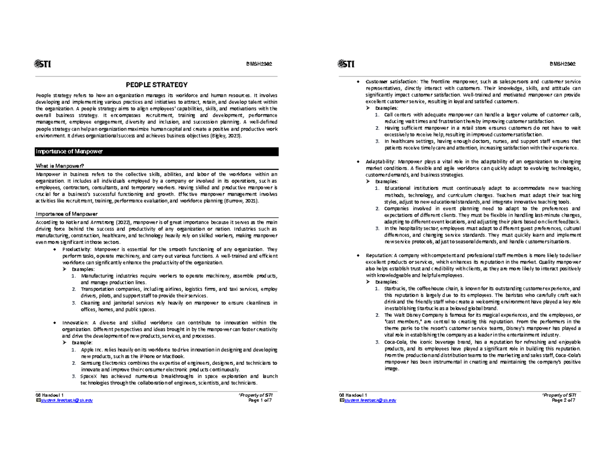 BMSH230 2 - People Strategy and Customer Relationship Management Notes ...