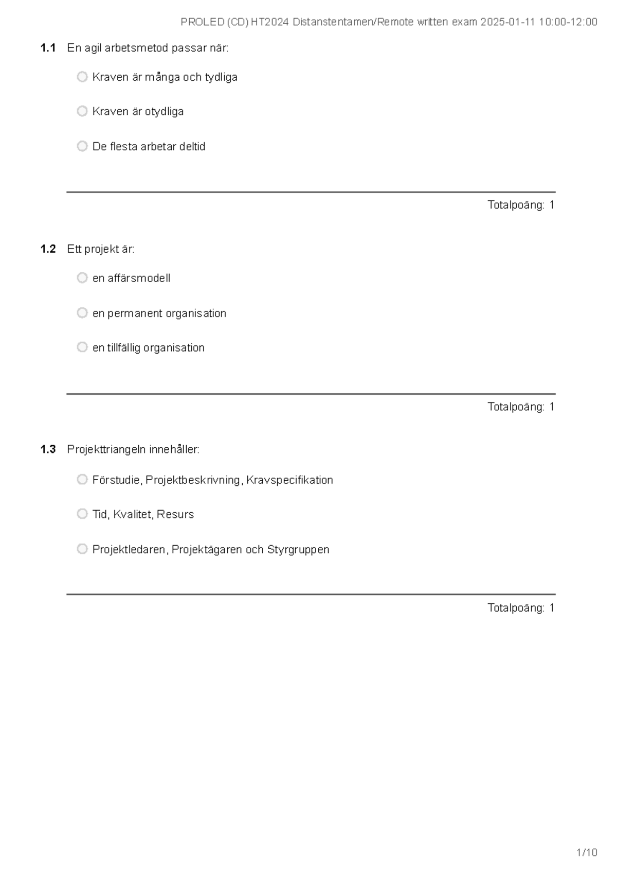 PROLED Exempeltenta: Projektledning och Agila Metoder - Studocu