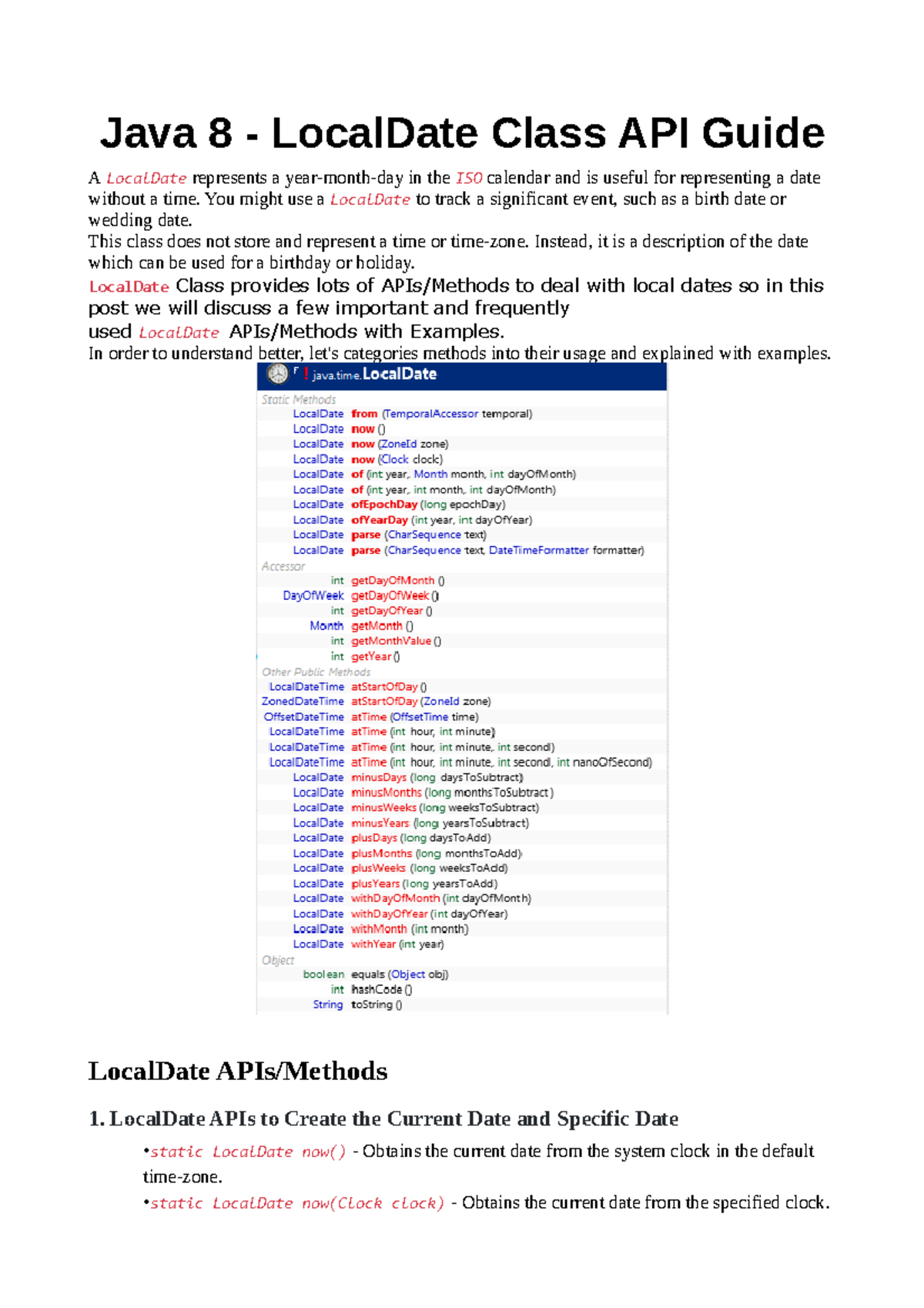 Java 8 - Local Date Class API Guide - You might use a LocalDate to ...